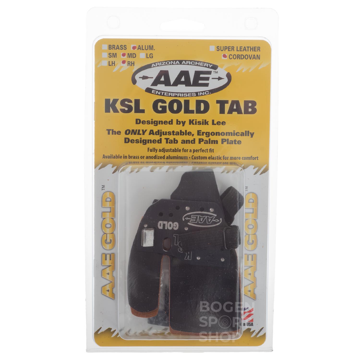 Bogensportshop.eu - Buy AAE Anchor Tab KSL Gold Cordovan Aluminium online